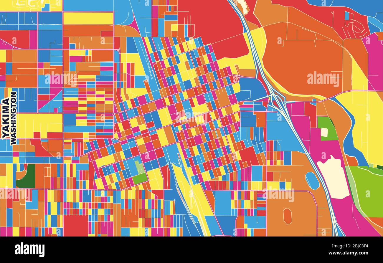 Colorful vector map of Yakima, Washington, USA. Art Map template for ...