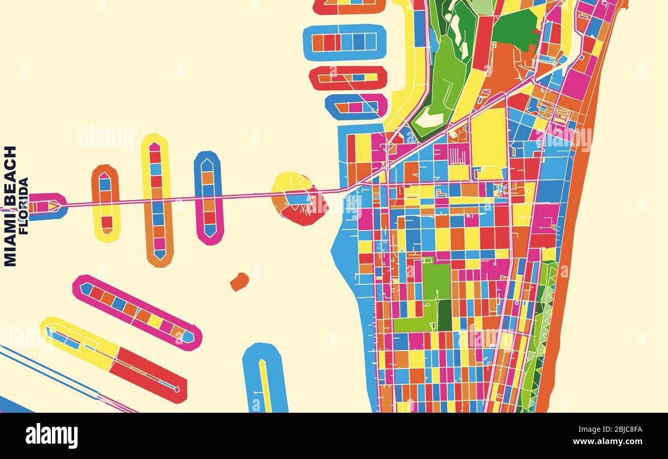 Colorful vector map of Miami Beach, Florida, USA. Art Map template for ...