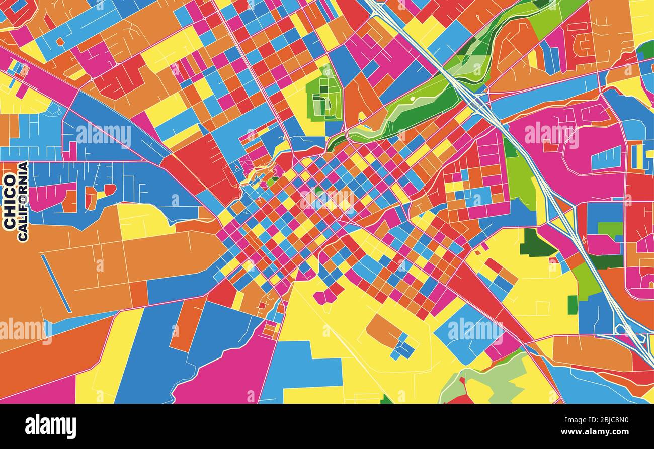 Colorful vector map of Chico, California, USA. Art Map template for ...