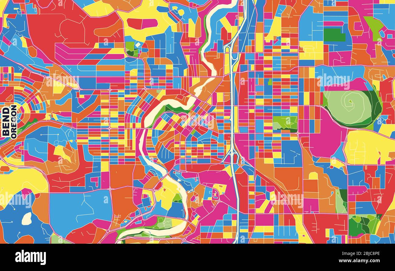 Colorful vector map of Bend, Oregon, USA. Art Map template for ...