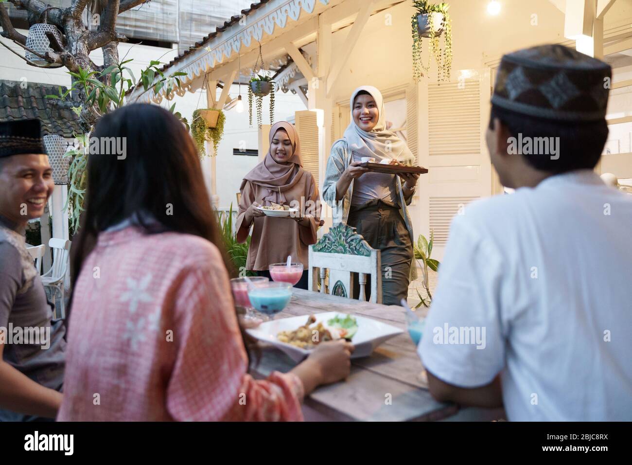 breaking the fast. break fasting dinner of muslim people during ramadan ...