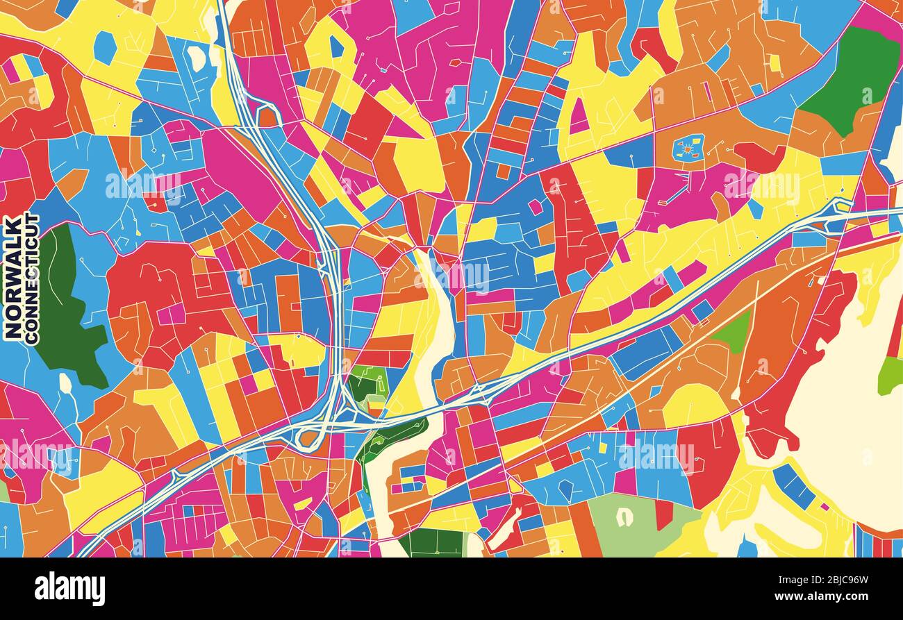 Colorful vector map of Norwalk, Connecticut, USA. Art Map template for ...
