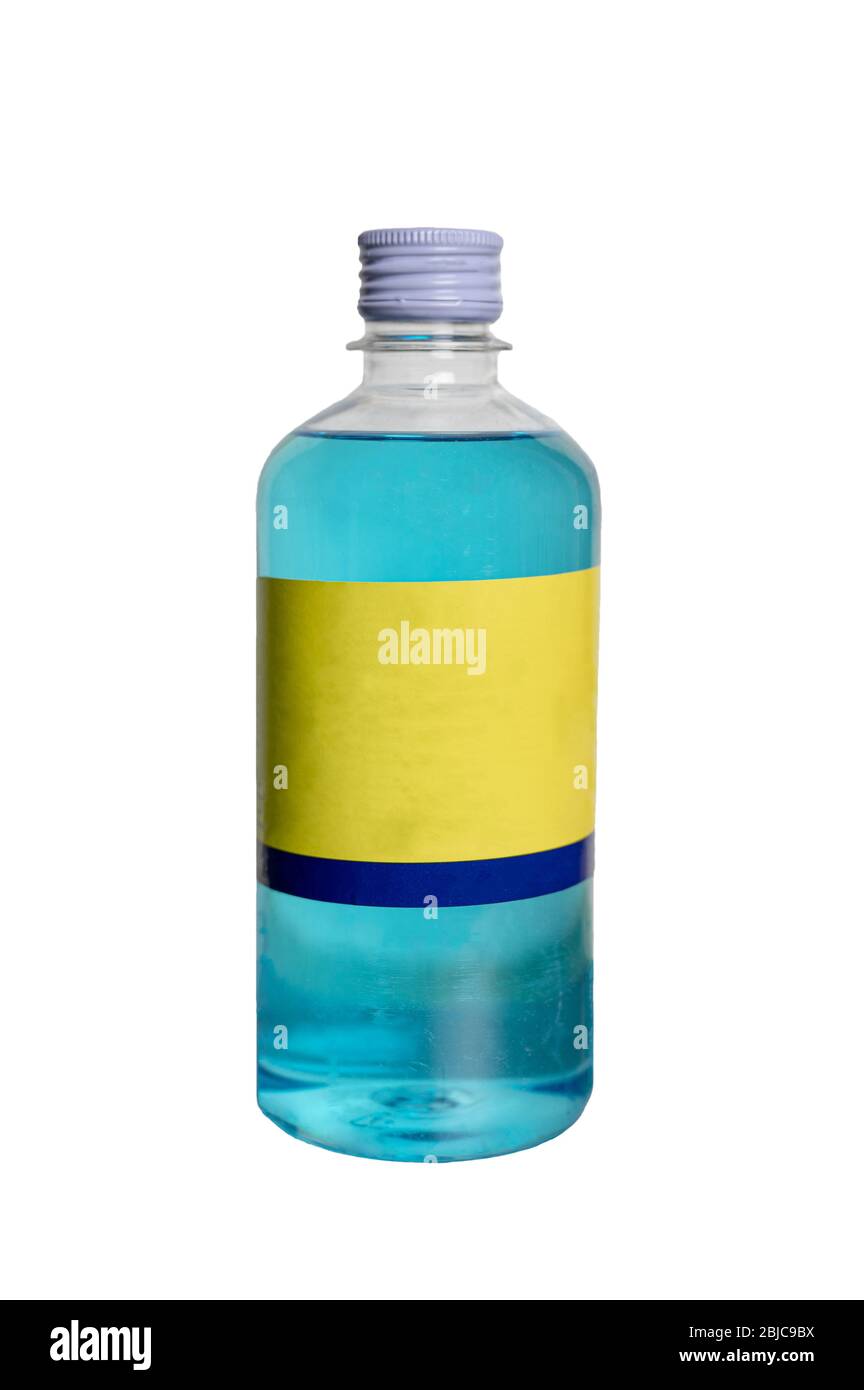 Blue alcohol bottle, alcohol for sterilize virus and bacteria. isolated ...