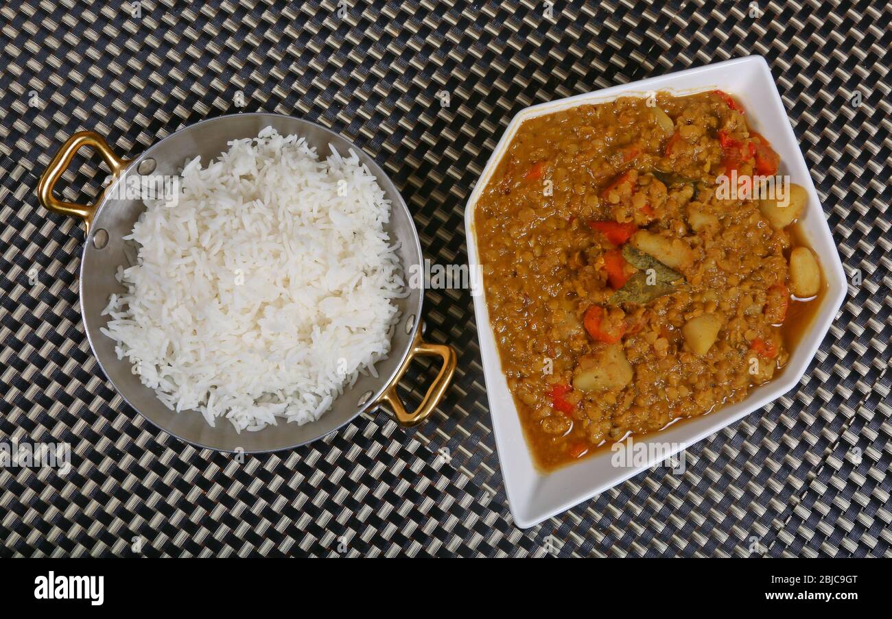 Dal Fry With White Rice Stock Photo - Alamy