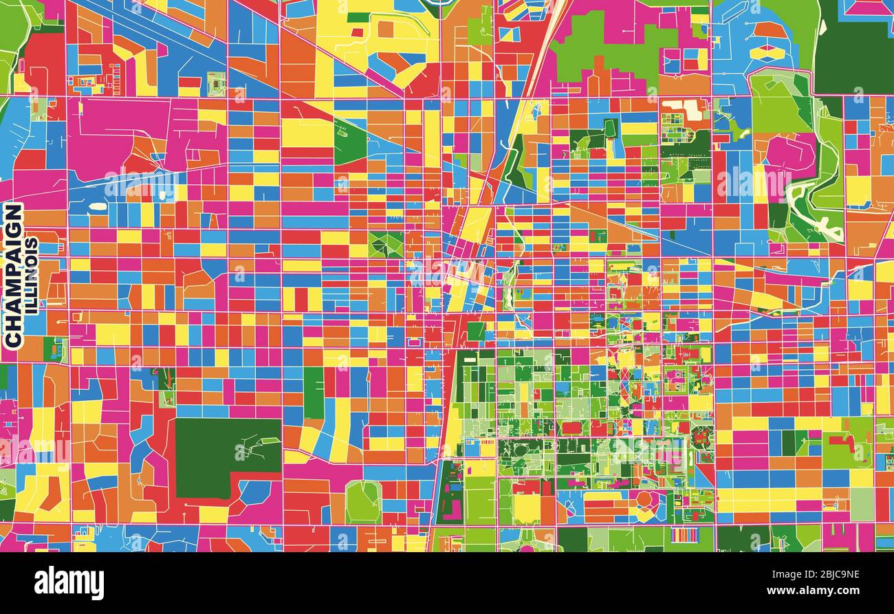 Colorful vector map of Champaign, Illinois, USA. Art Map template for ...