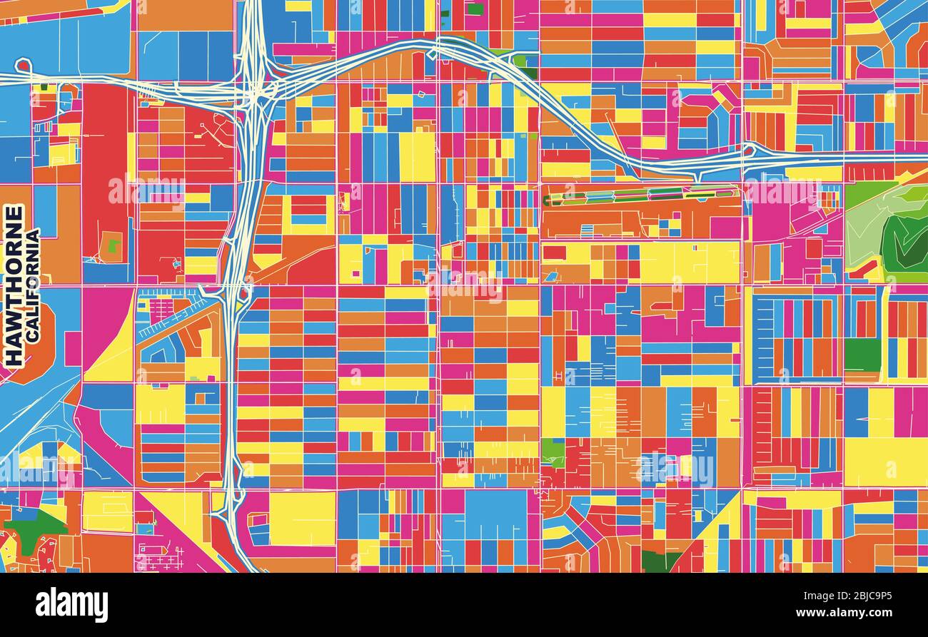 Colorful vector map of Hawthorne, California, USA. Art Map template for ...