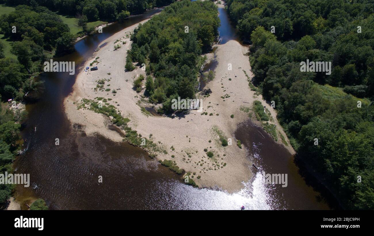 The Pemigewasset River winding around a bar island in Thornton, NH ...