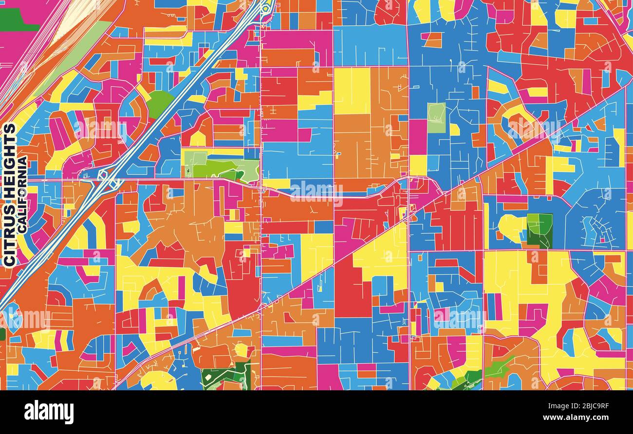 Colorful vector map of Citrus Heights, California, USA. Art Map ...