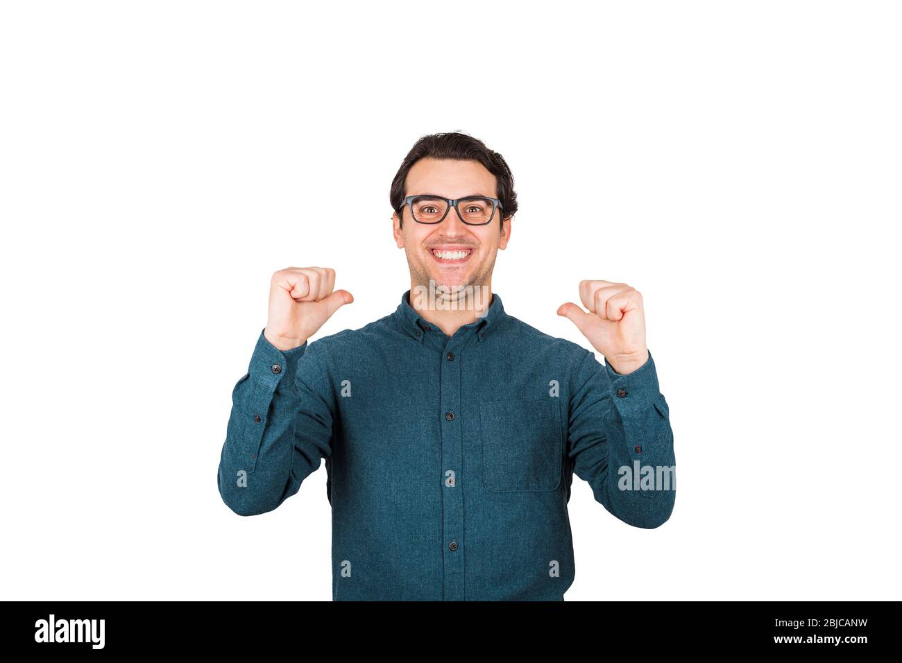 Guy pointing thumbs himself hi-res stock photography and images - Alamy