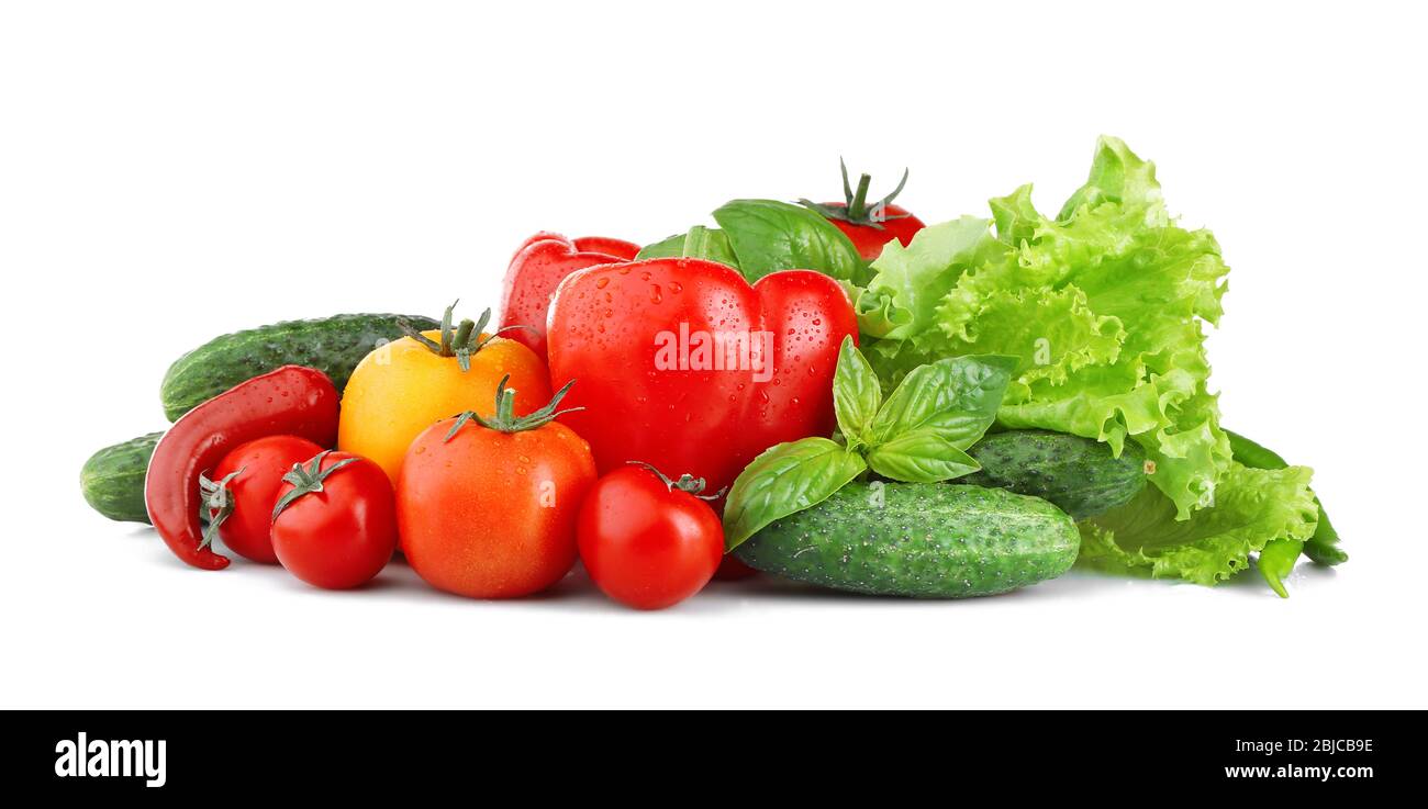Fresh natural ingredients for salad isolated on white Stock Photo - Alamy