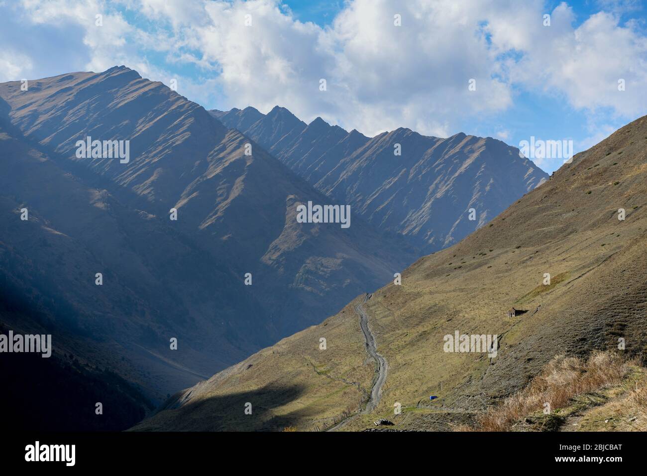 Caucasus, Georgia, Tusheti region, Dartlo. Mountain landscape with a ...