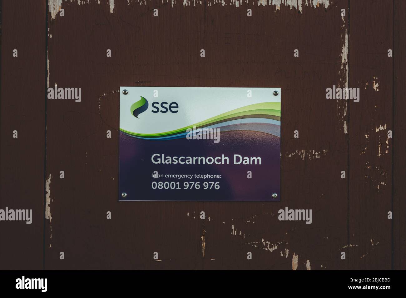 Scotland/UK-20/3/18: the name sign of the Glascarnoch Dam, an arch ...