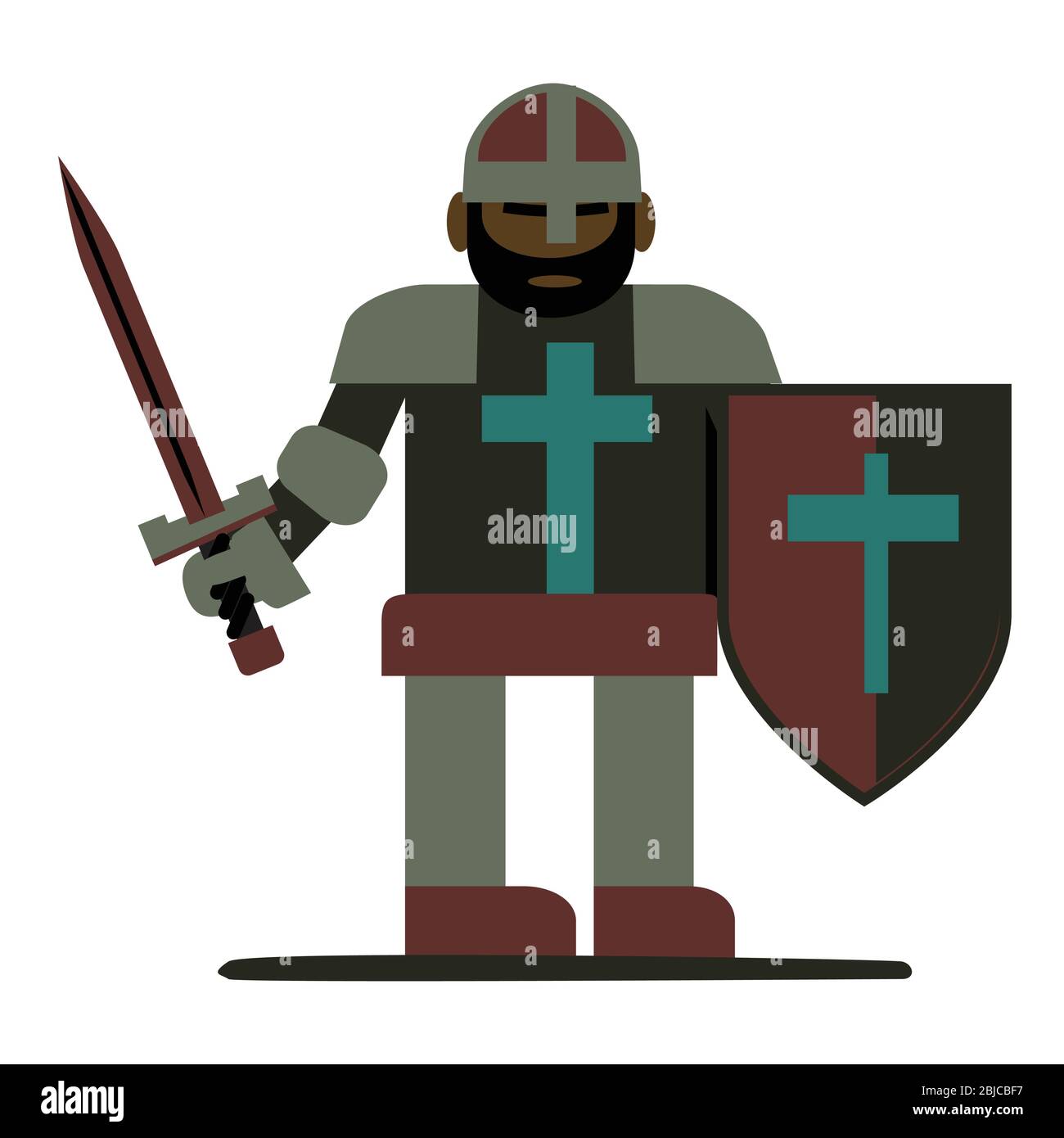 Dark colored knight with crest on his chest helmet & armor with sword ...