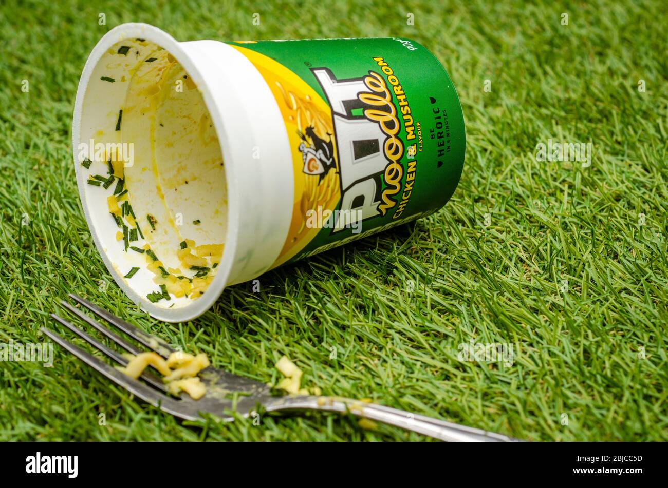 Empty and Discarded Pot Noodle Chicken and Mushroom Flavour Snack Pot ...