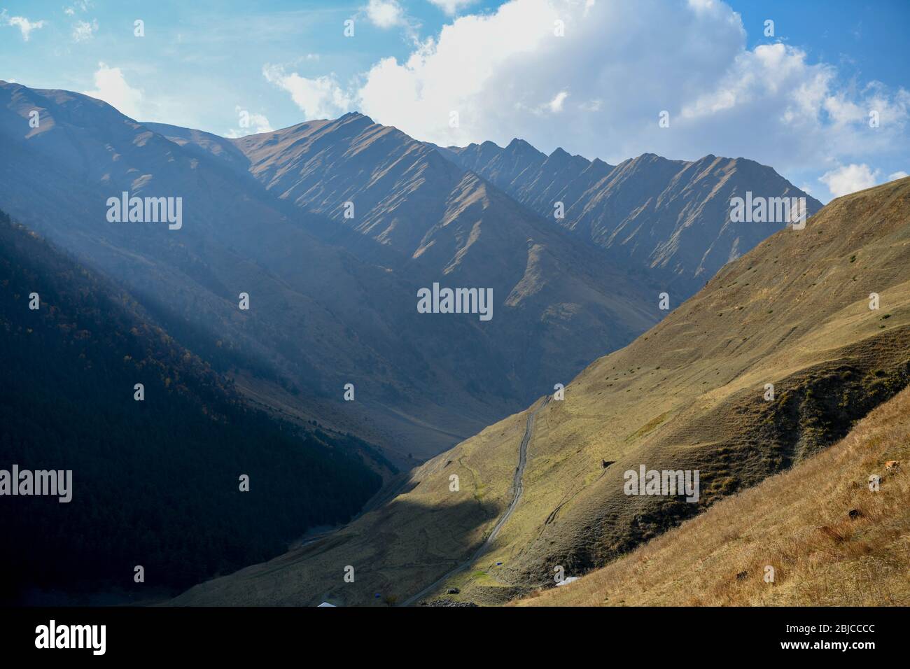 Caucasus, Georgia, Tusheti region, Dartlo. Mountain landscape with a ...