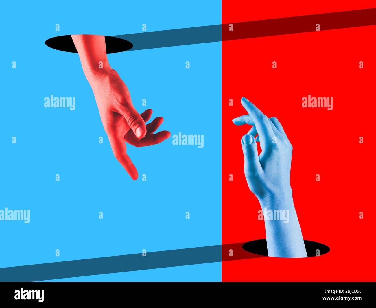 Meeting. Bright painted human hands touching by fingers. Contemporary ...