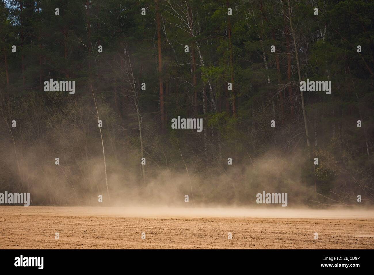 Dust storm in dry fields, dry weather infuenced by climate change Stock ...