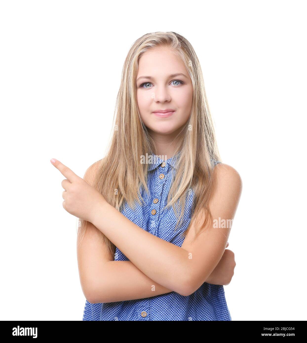 Positive teenager girl isolated on white Stock Photo - Alamy