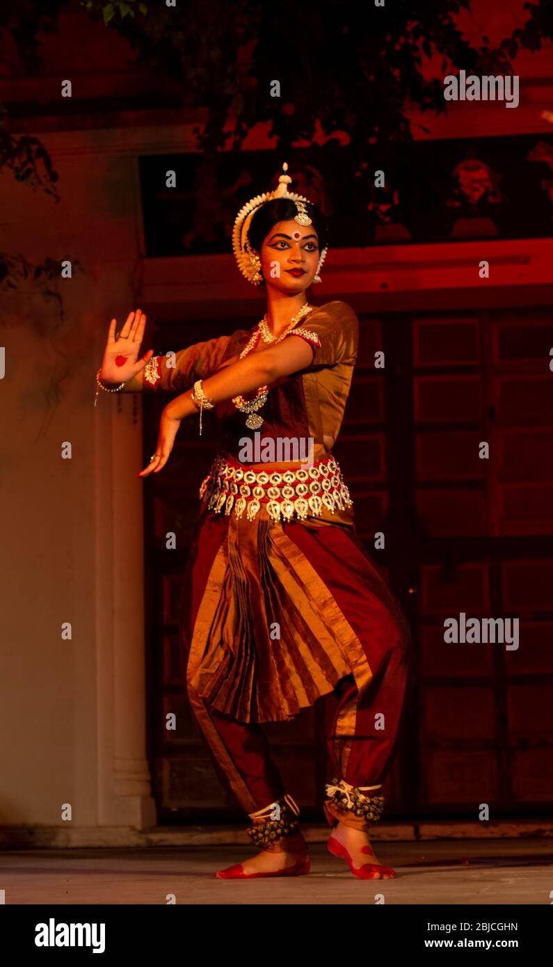 Young female artists performing famous classical "Odissi" dance form in ...