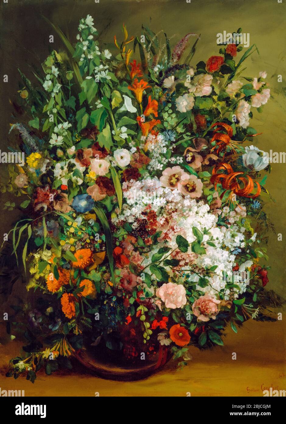 Gustave Courbet, Bouquet of Flowers in a Vase, still life painting ...