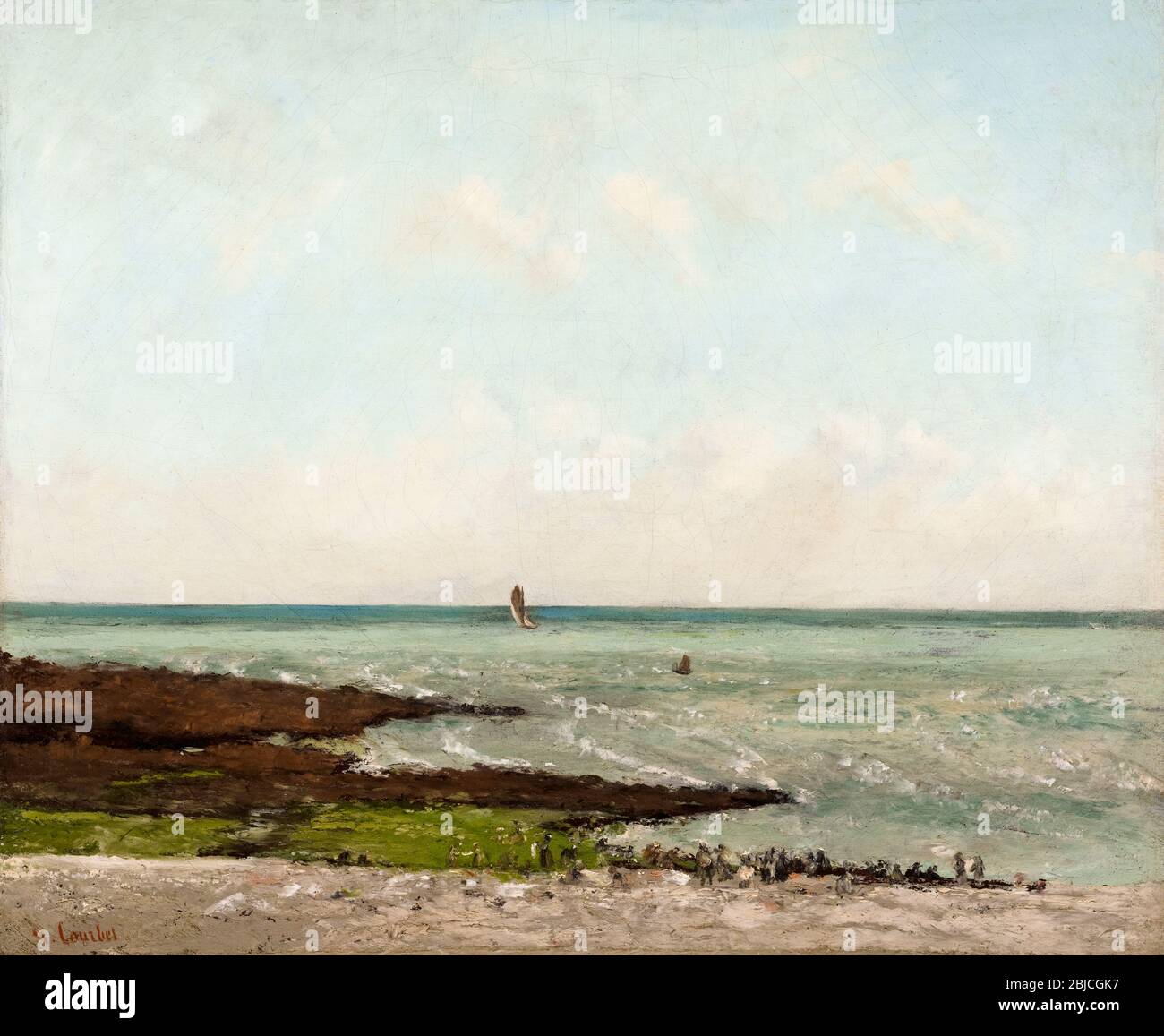 Gustave Courbet, landscape painting, Laundresses at Low Tide, Étretat ...
