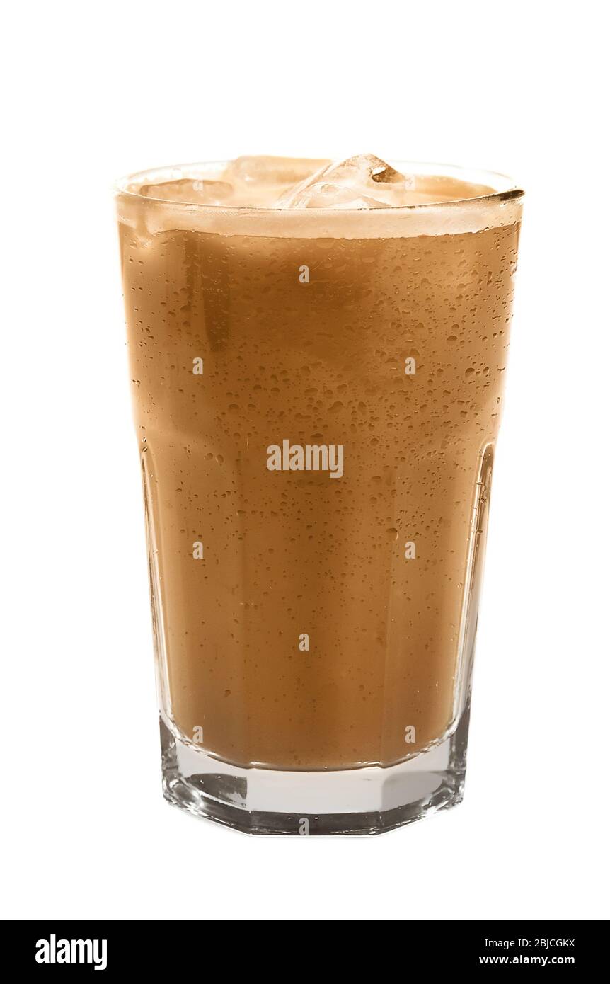 Glass of cold coffee on white background Stock Photo - Alamy