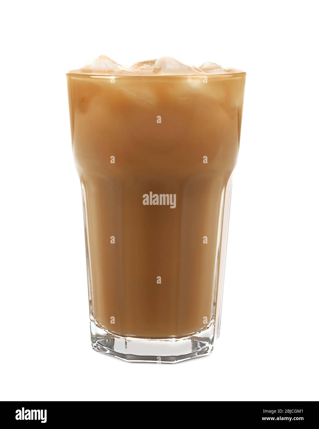 Glass of cold coffee on white background Stock Photo - Alamy