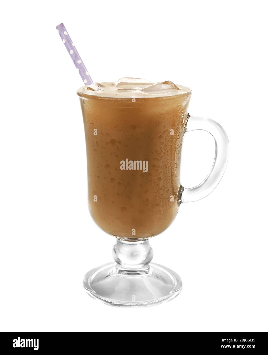 Glass of cold coffee on white background Stock Photo - Alamy