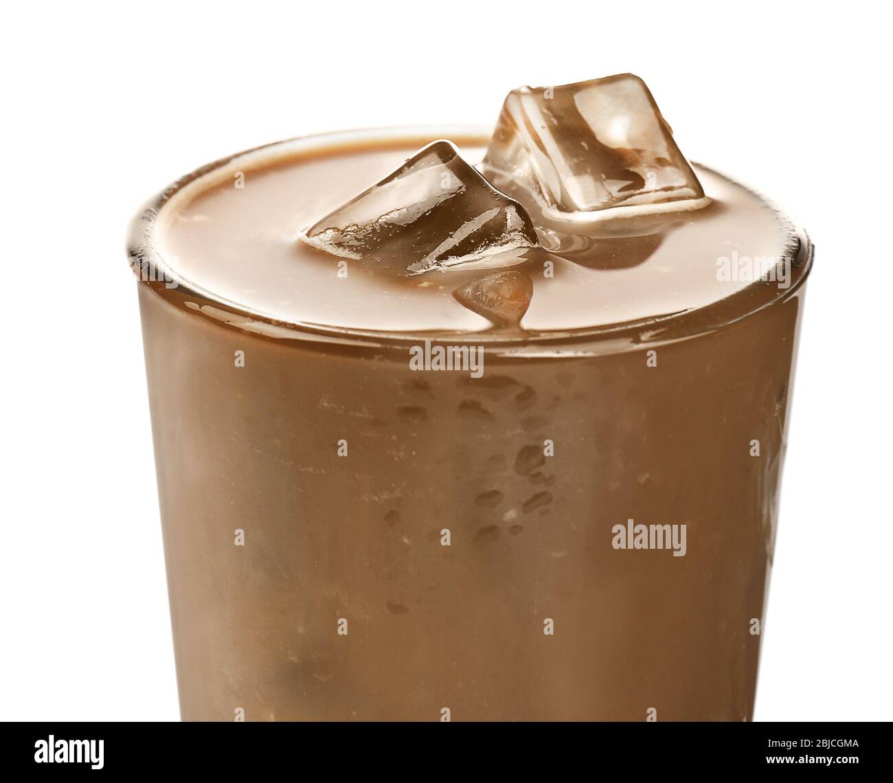 Glass of cold coffee on white background Stock Photo - Alamy