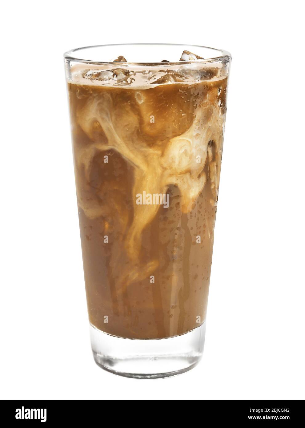 Glass of cold coffee on white background Stock Photo - Alamy