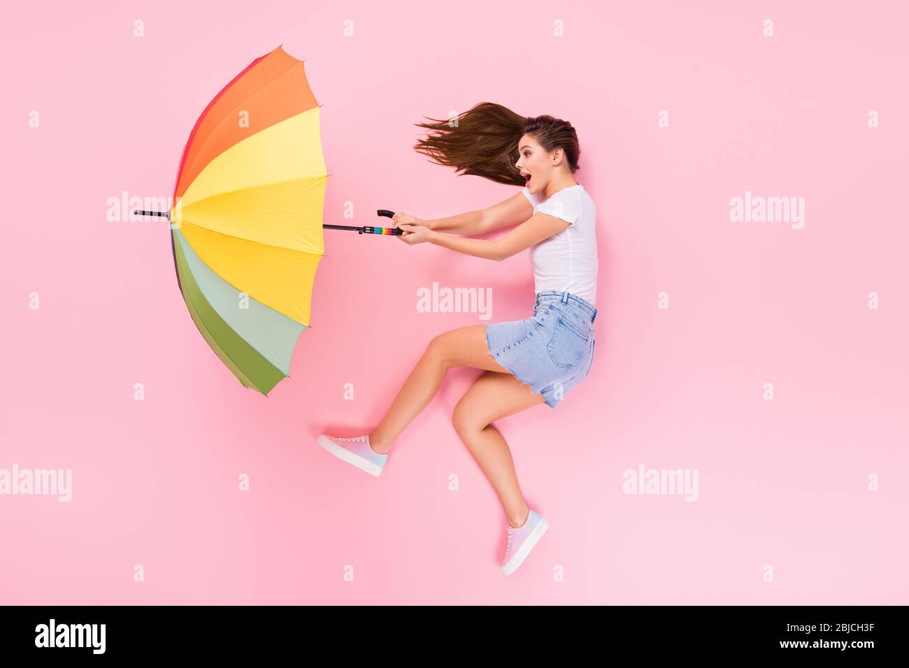 Top above high angle view full size profile side photo of astonished ...