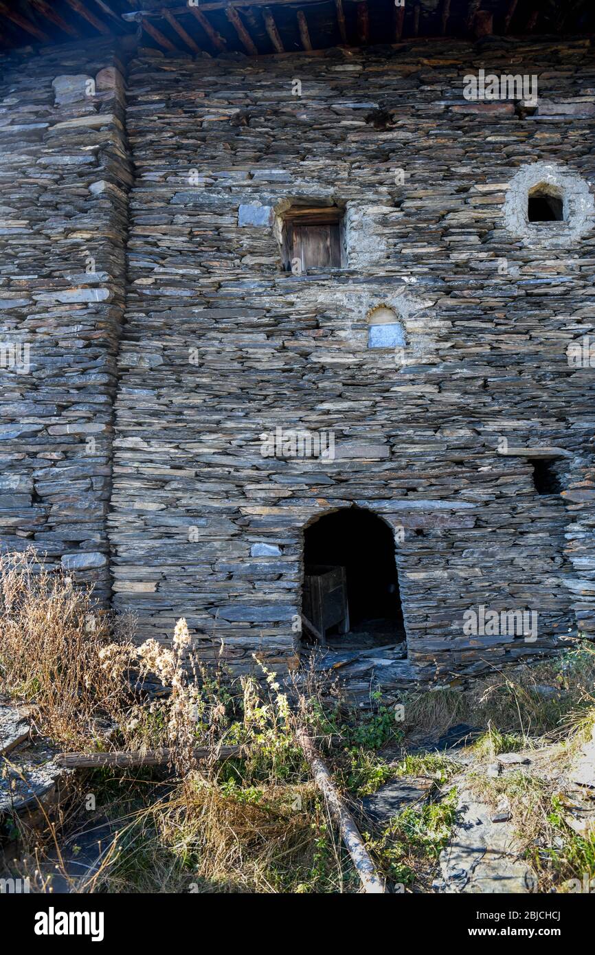 Caucasus, Georgia, Tusheti region, Kvavlo. House with open entry in ...