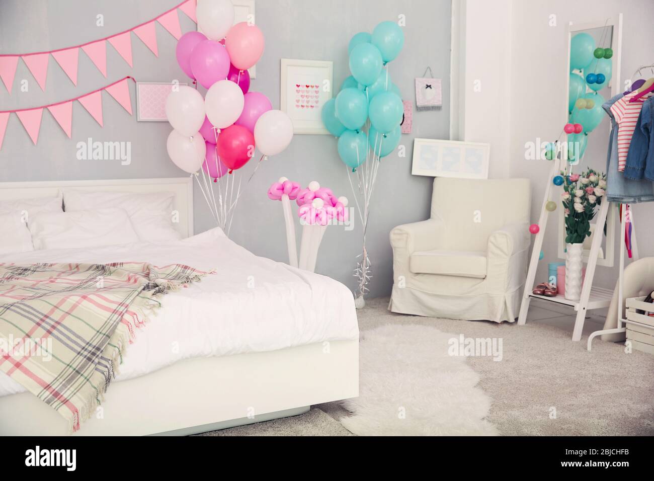 Interior of beautiful room decorated for birthday celebration Stock ...