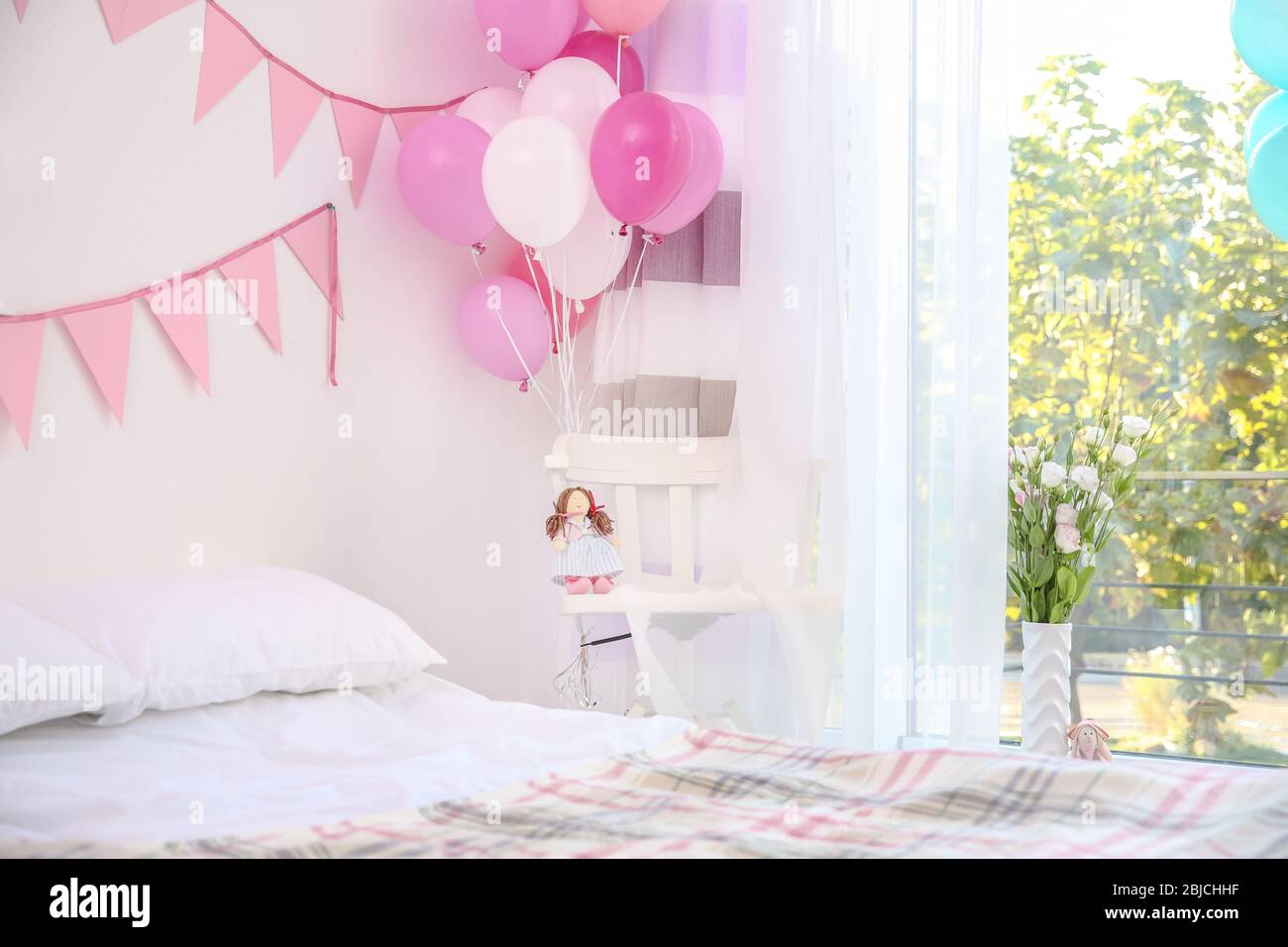 Interior of beautiful room decorated for birthday celebration Stock ...