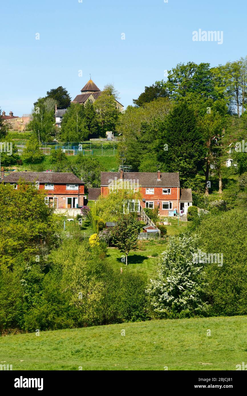 View across to Bidborough church in spring from Brookhurst Meadow, on ...