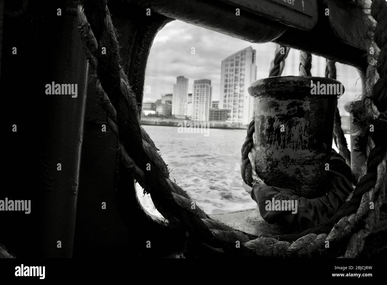A view of Liverpool's skyline from a ferry crossing the River Mersey ...