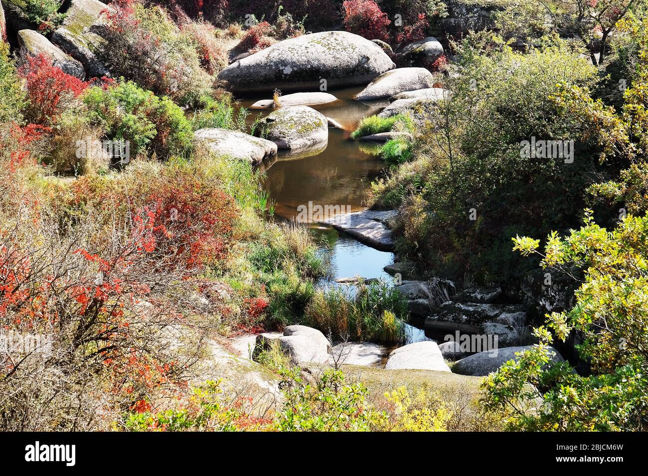 Country landscape with hills and stream Stock Photo - Alamy