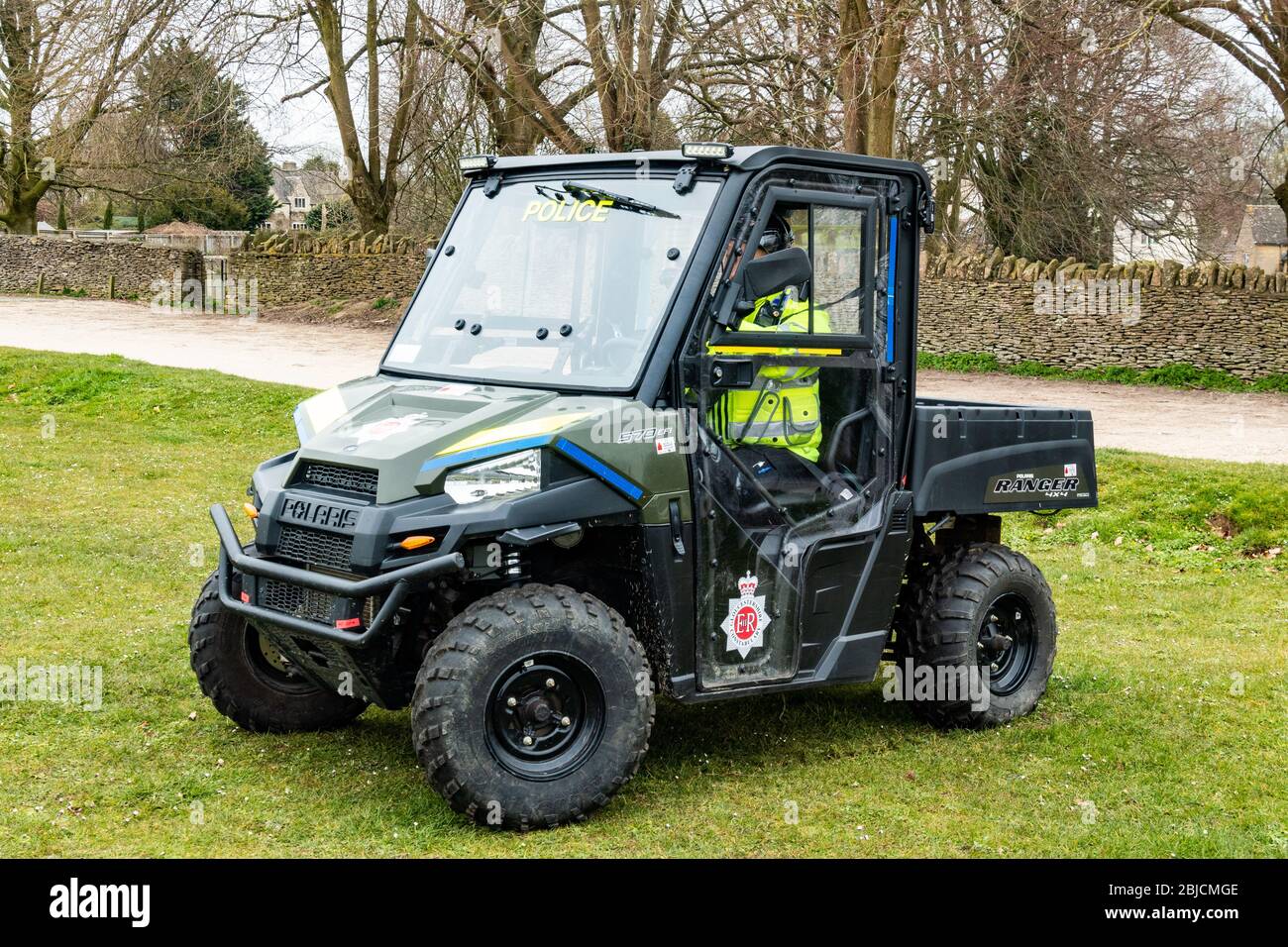 A police officer in a new all terrain vehicle during lockdown in the UK ...
