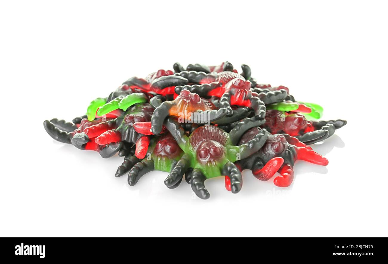 Sweet jelly spiders on white background Stock Photo - Alamy
