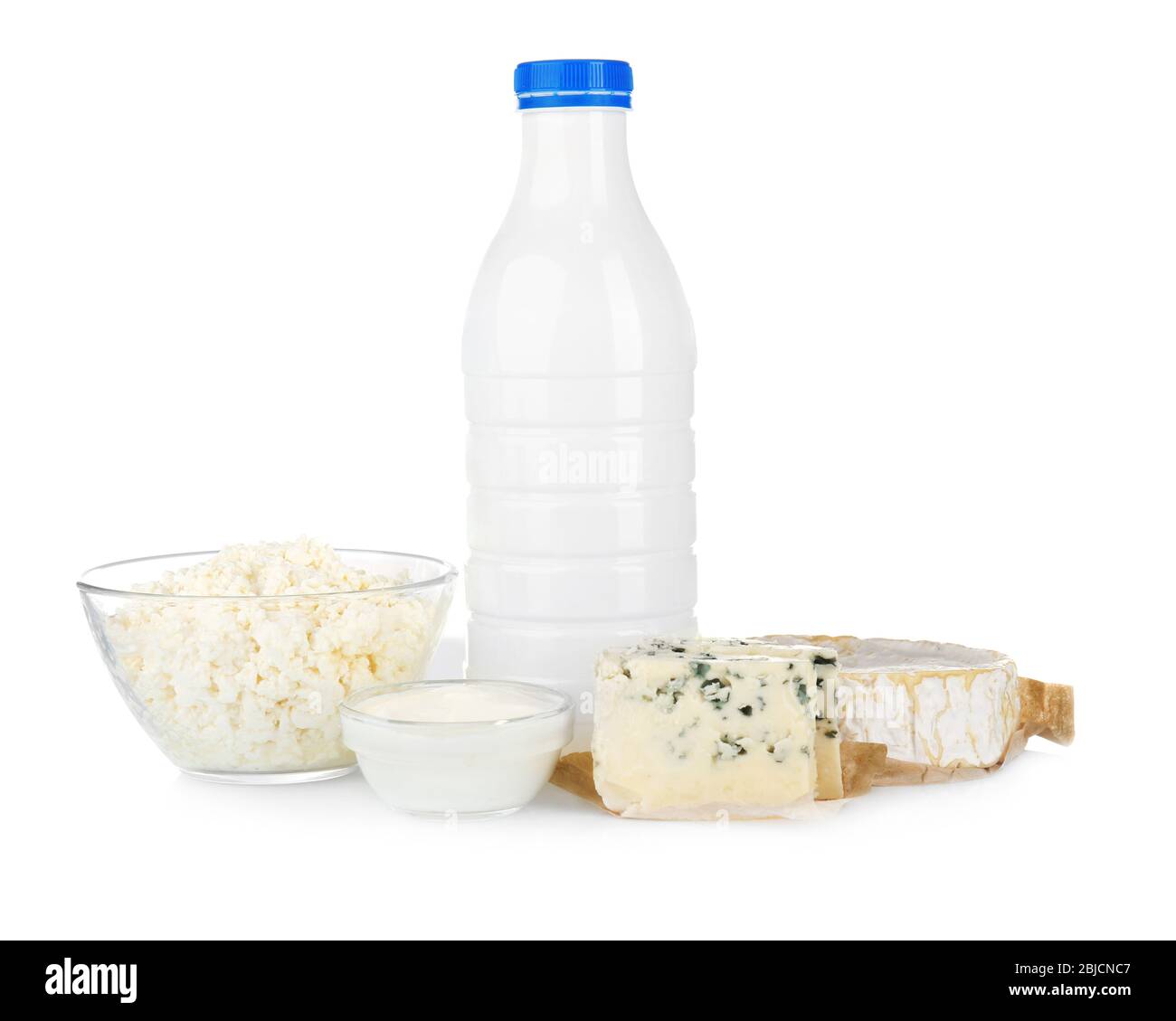 Dairy products on white background Stock Photo - Alamy