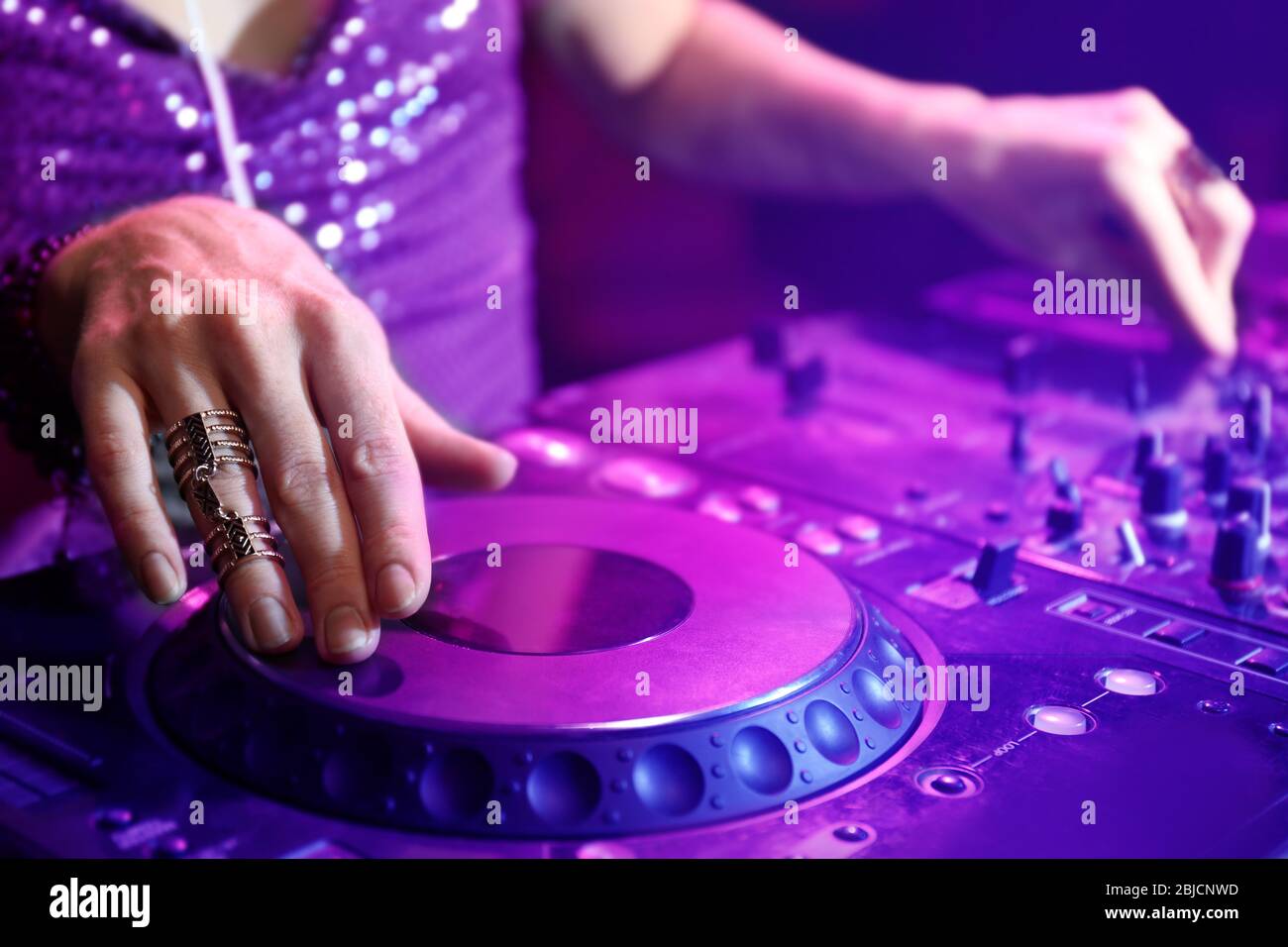 DJ mixing music, closeup Stock Photo - Alamy