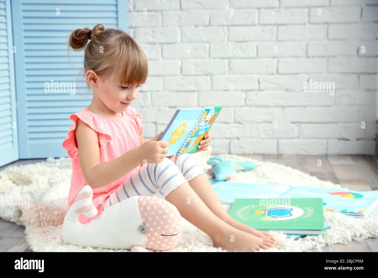 Little Cute Girl Reading Book Stock Photo Alamy