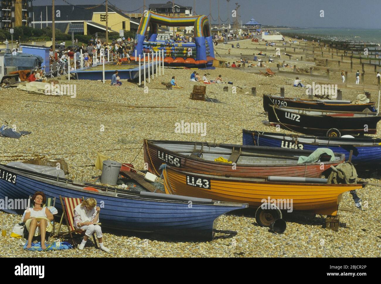 The seafront and shingle beach of Bognor Regis, West Sussex, England ...