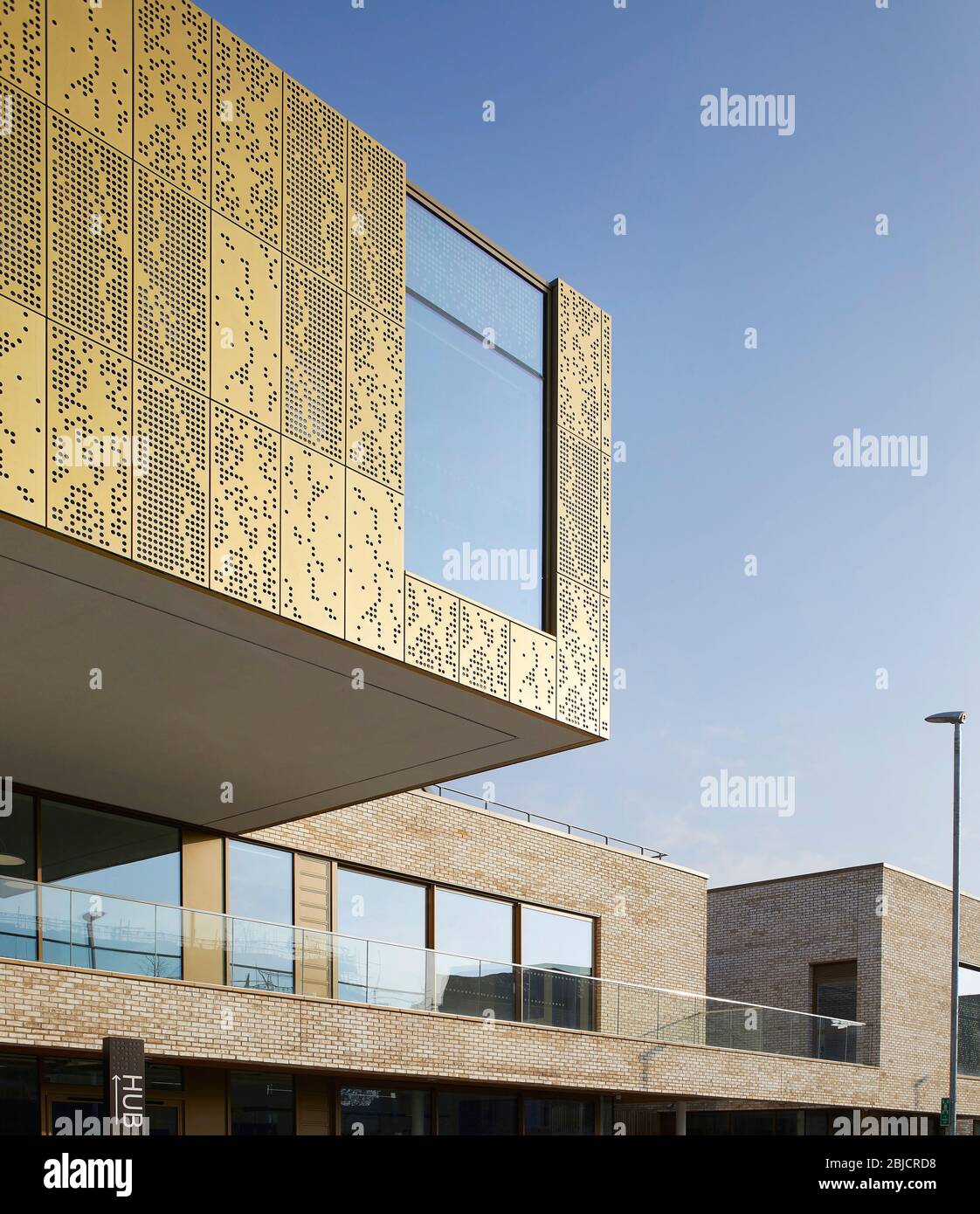 Detail of copper alloy facade and balcony. Mulberry Park Community Hub ...