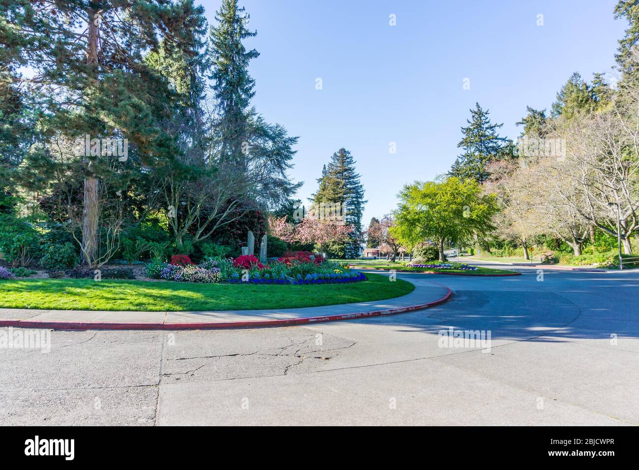 A garden at the entrances to Seward Park in Seattle, Washington Stock ...