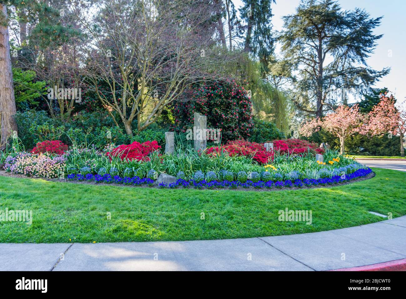 A garden at the entrances to Seward Park in Seattle, Washington Stock ...