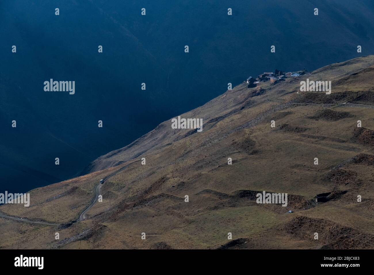Caucasus, Georgia, Tusheti region, Kvavlo. Lonely house on a mountain ...