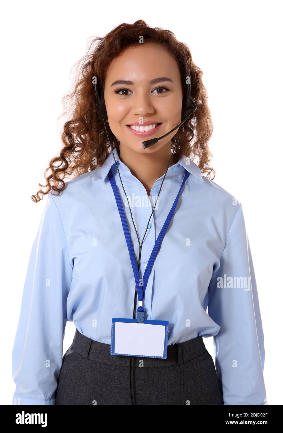Female technical support call center dispatcher on white background ...