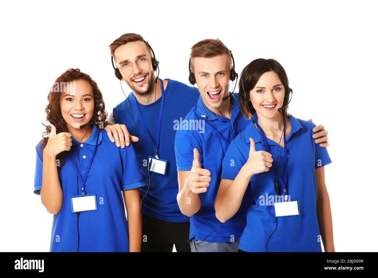 Team of technical support dispatchers on white background Stock Photo ...