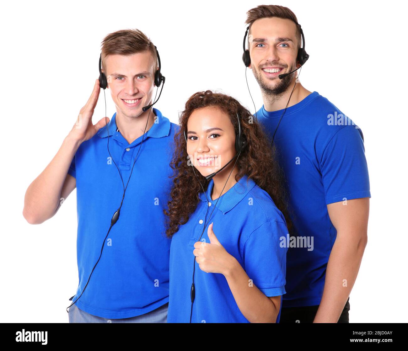 Team of friendly technical support dispatchers on white background ...